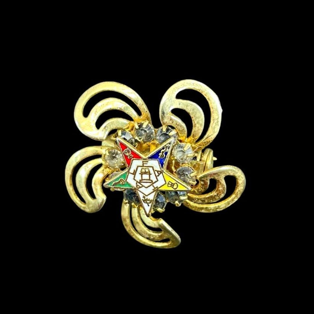 Vintage Order of Eastern Star Masonic Gold Tone Pin Prong Set Stones ...