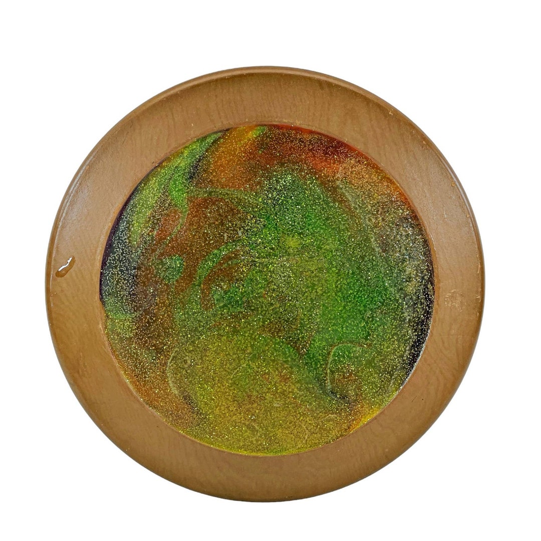 Vintage Wooden Lazy Susan MCM Mid Century 60s 70s Swirl Green Orange ...