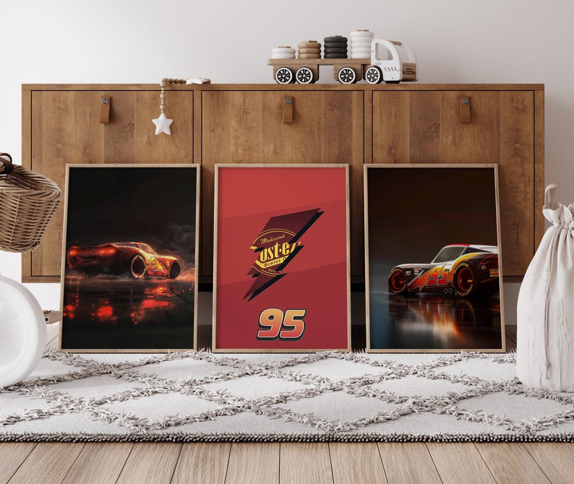 Set of 3 Movie Poster Cars Movie Poster Piston Cup Disneyland Home ...