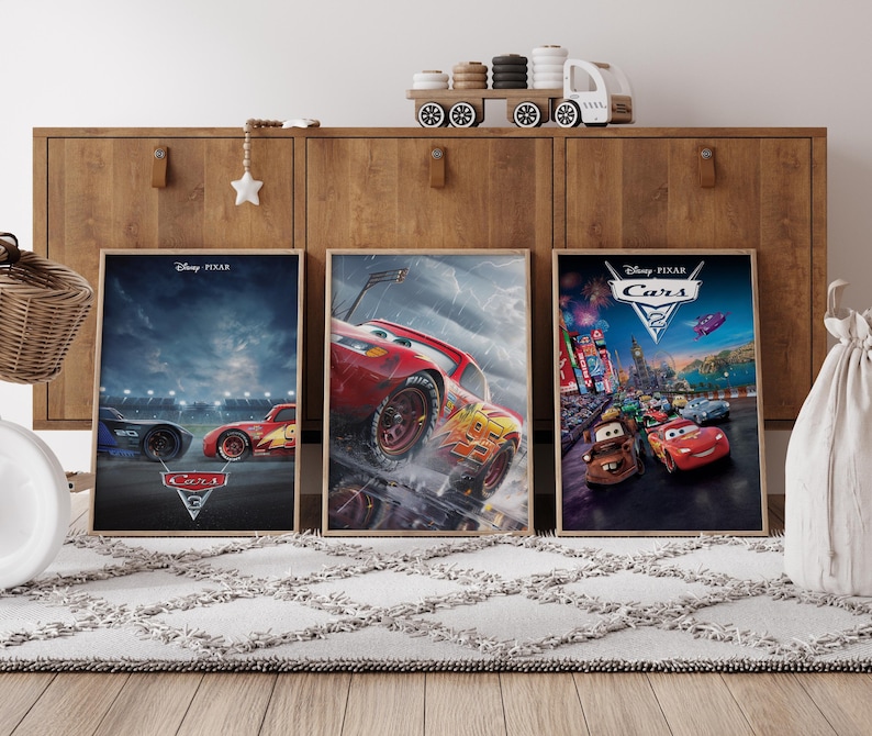 Set of 3 Movie Poster - Cars Movie Poster - Piston Cup - Disneyland ...