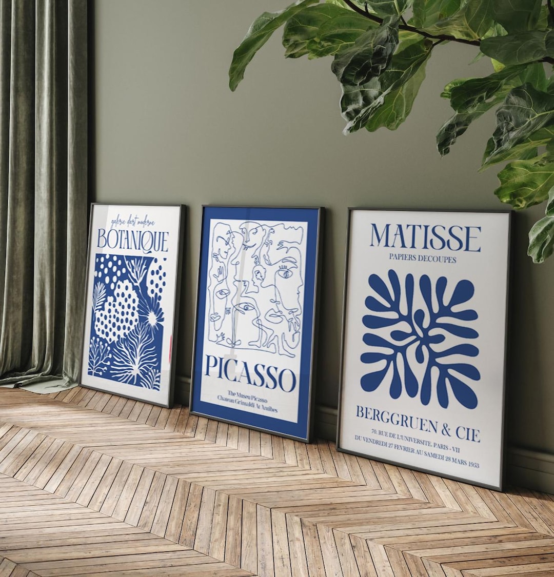 Set of 3 Blue Matisse, Henry Matisse and Bauhaus Prints, Beige Wall Art ...