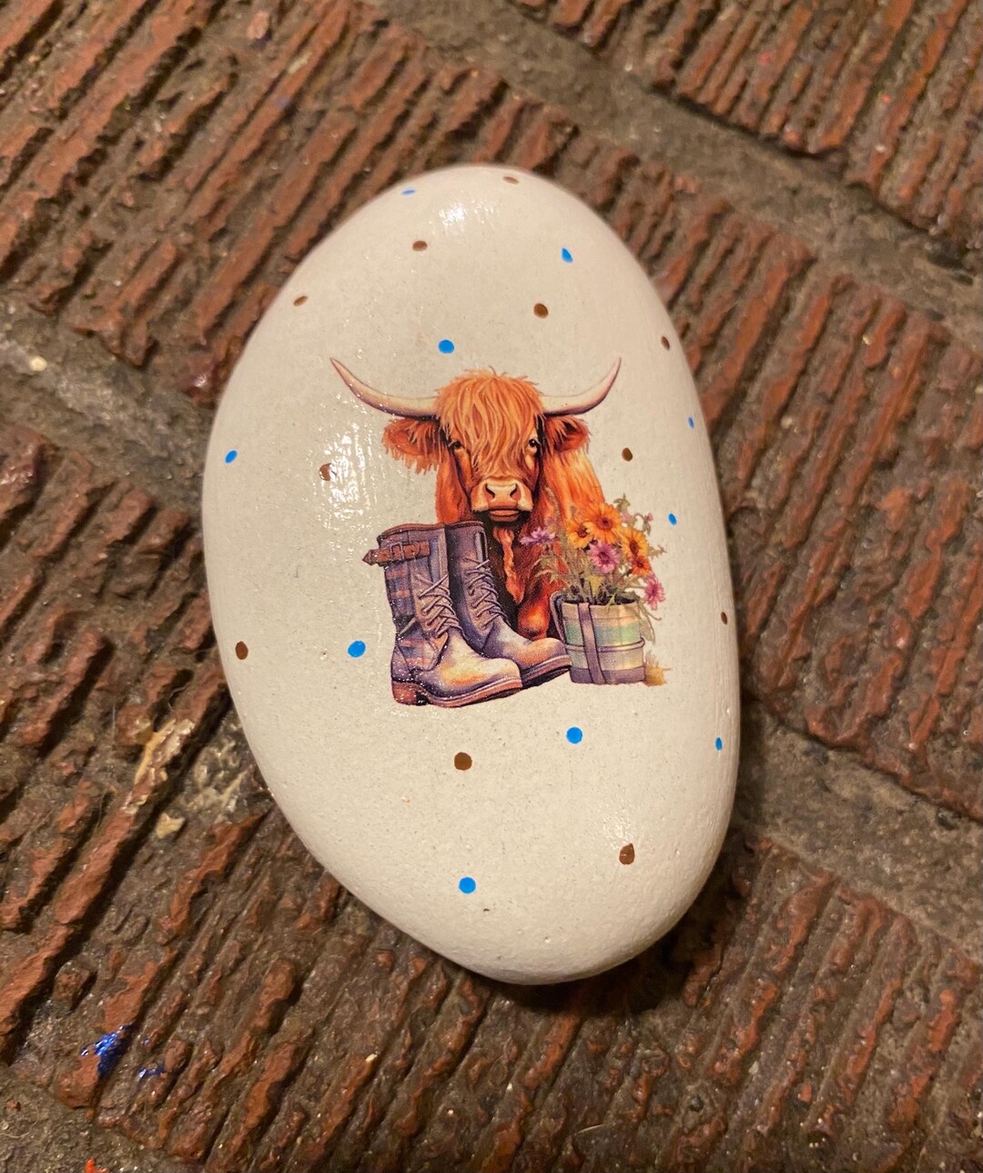Hand Painted Highland Cow Garden Rock, Kindness Rock, Rock Art ...