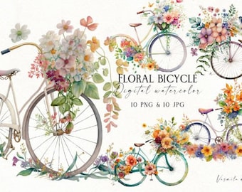 Watercolor Floral Bicycle PNG Watercolor Bicycle Clipart - Etsy