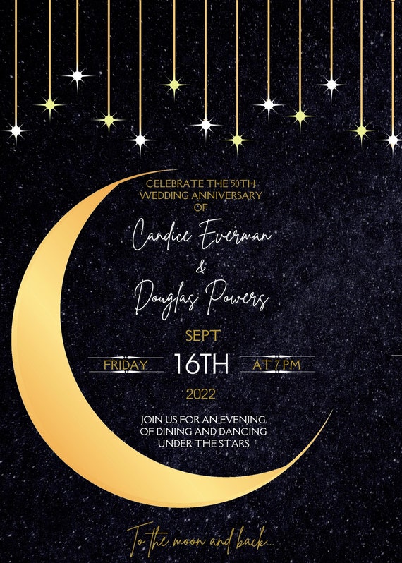 Moon and Stars Invitation/evite for Anniversary. Digital - Etsy