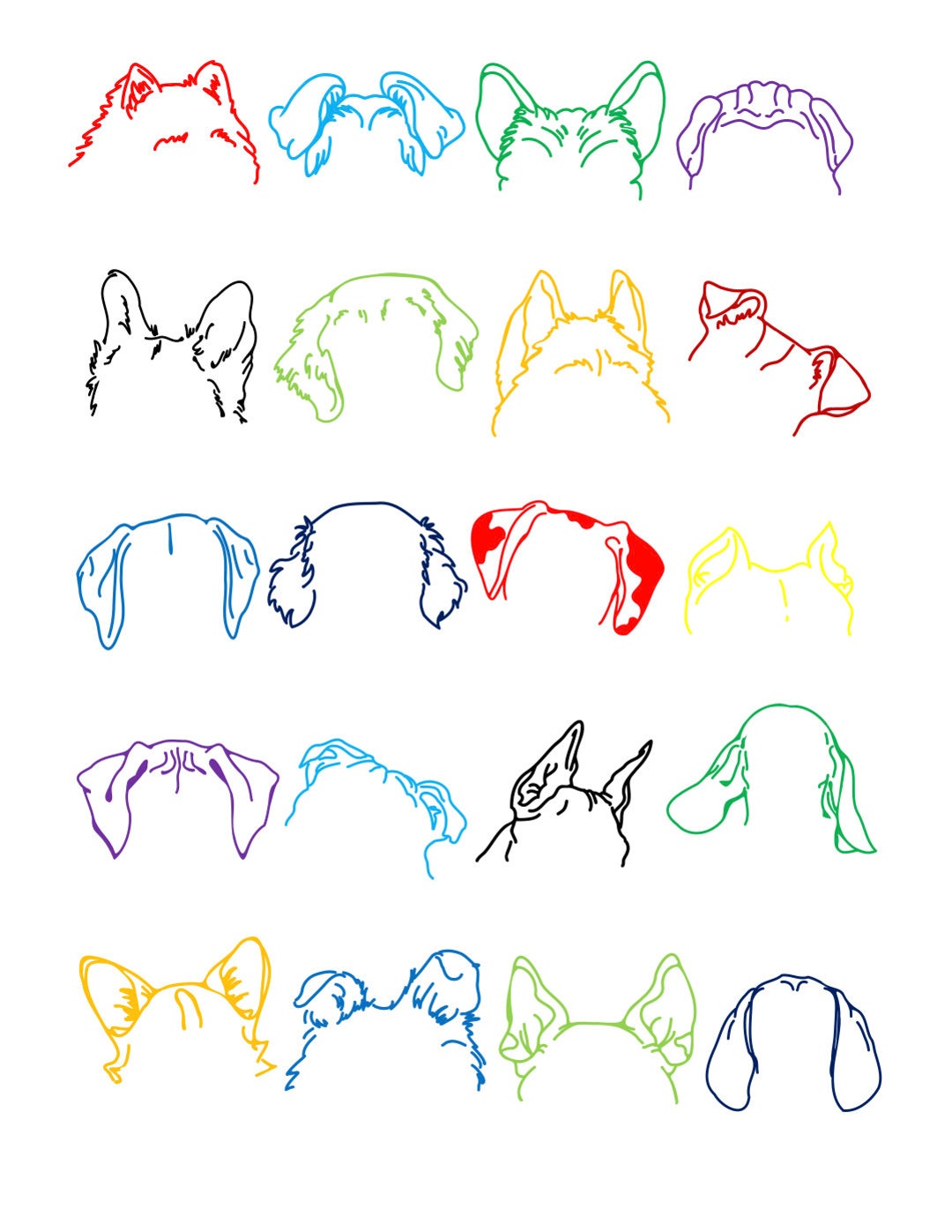 Colorful Dog Ears Outline - Etsy