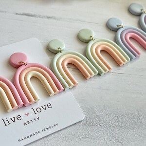 Spring Polymer Clay Rainbow Pastel Dangle Earrings Polymer Clay ...