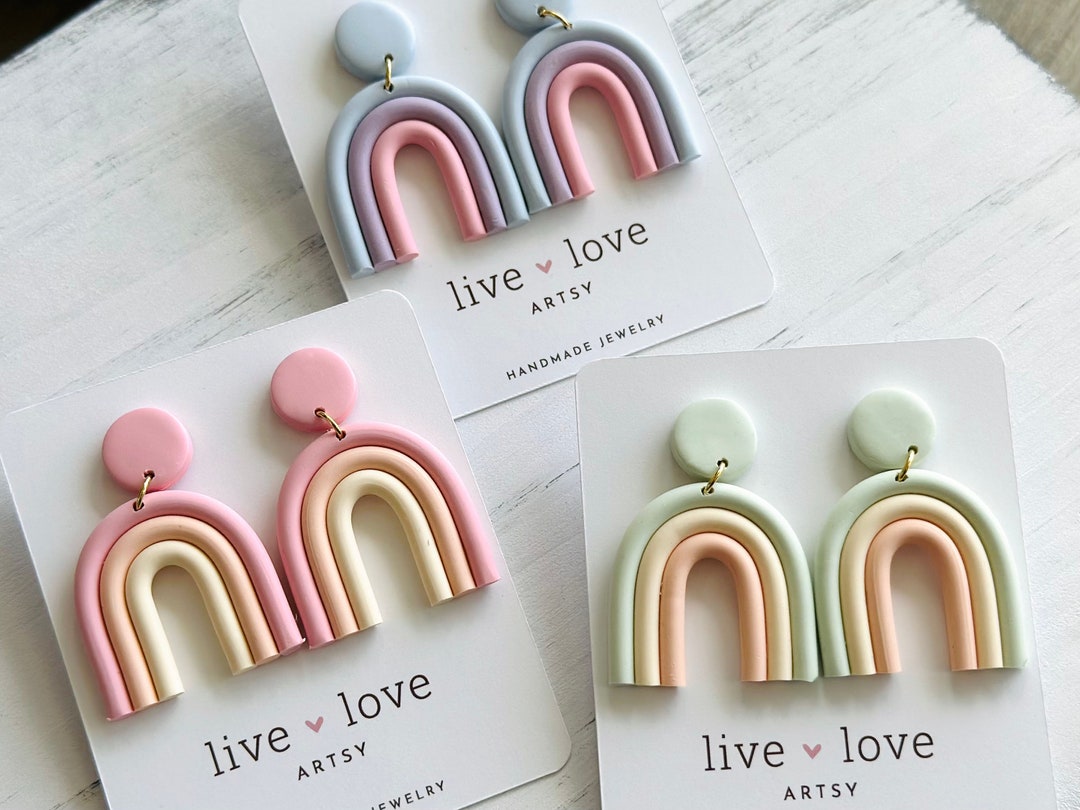 Spring Polymer Clay Rainbow Pastel Dangle Earrings Polymer Clay ...