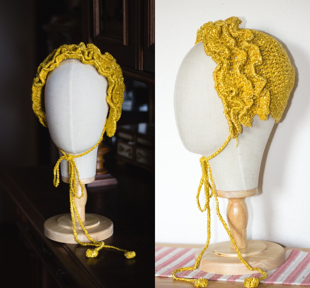 Gold Shiny Victorian Style Ruffle Bonnet - OOAK, Whimsical Fashion - Etsy