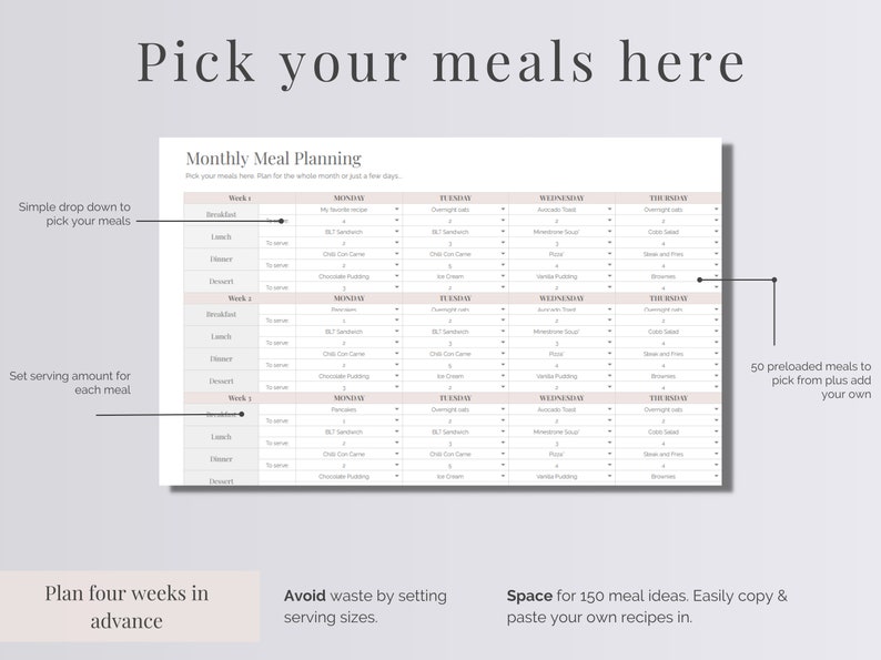 Easy Meal Prep Google Sheet | Recipe Organizer Spreadsheet | 28 Day ...