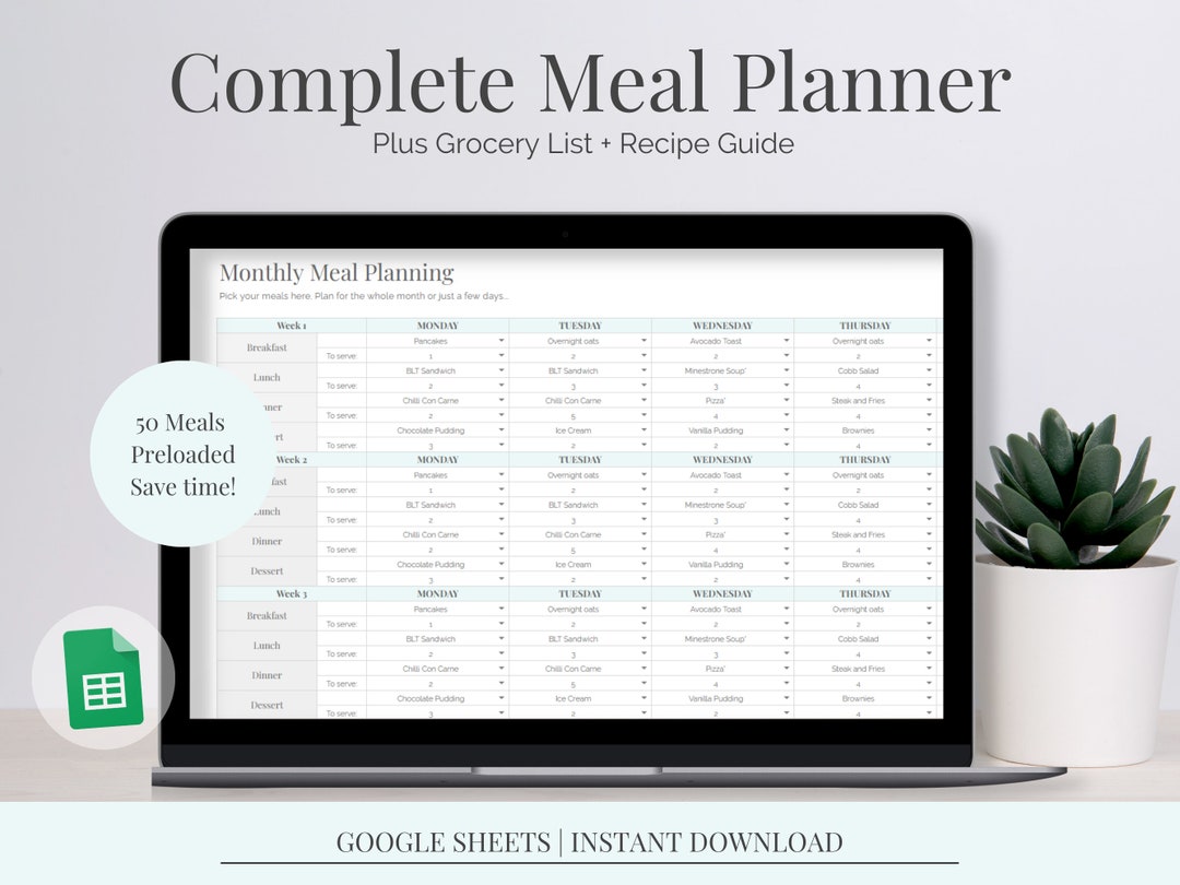 Meal and Recipe Planner | Customizable Google Sheet | Automatic Meal ...
