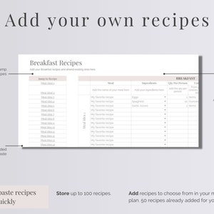 Easy Meal Prep Google Sheet | Recipe Organizer Spreadsheet | 28 Day ...