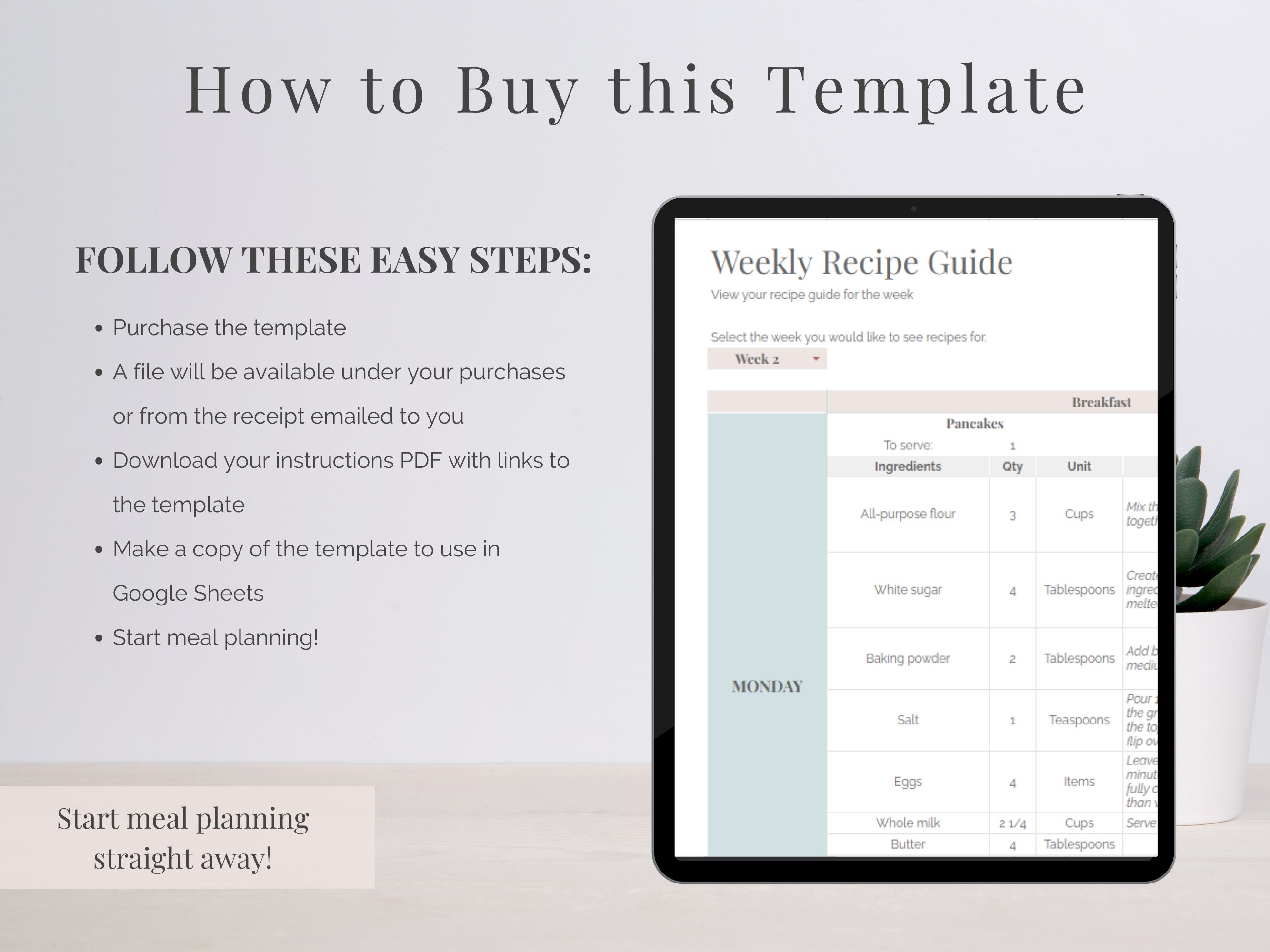 Easy Meal Prep Google Sheet | Recipe Organizer Spreadsheet | 28 Day ...