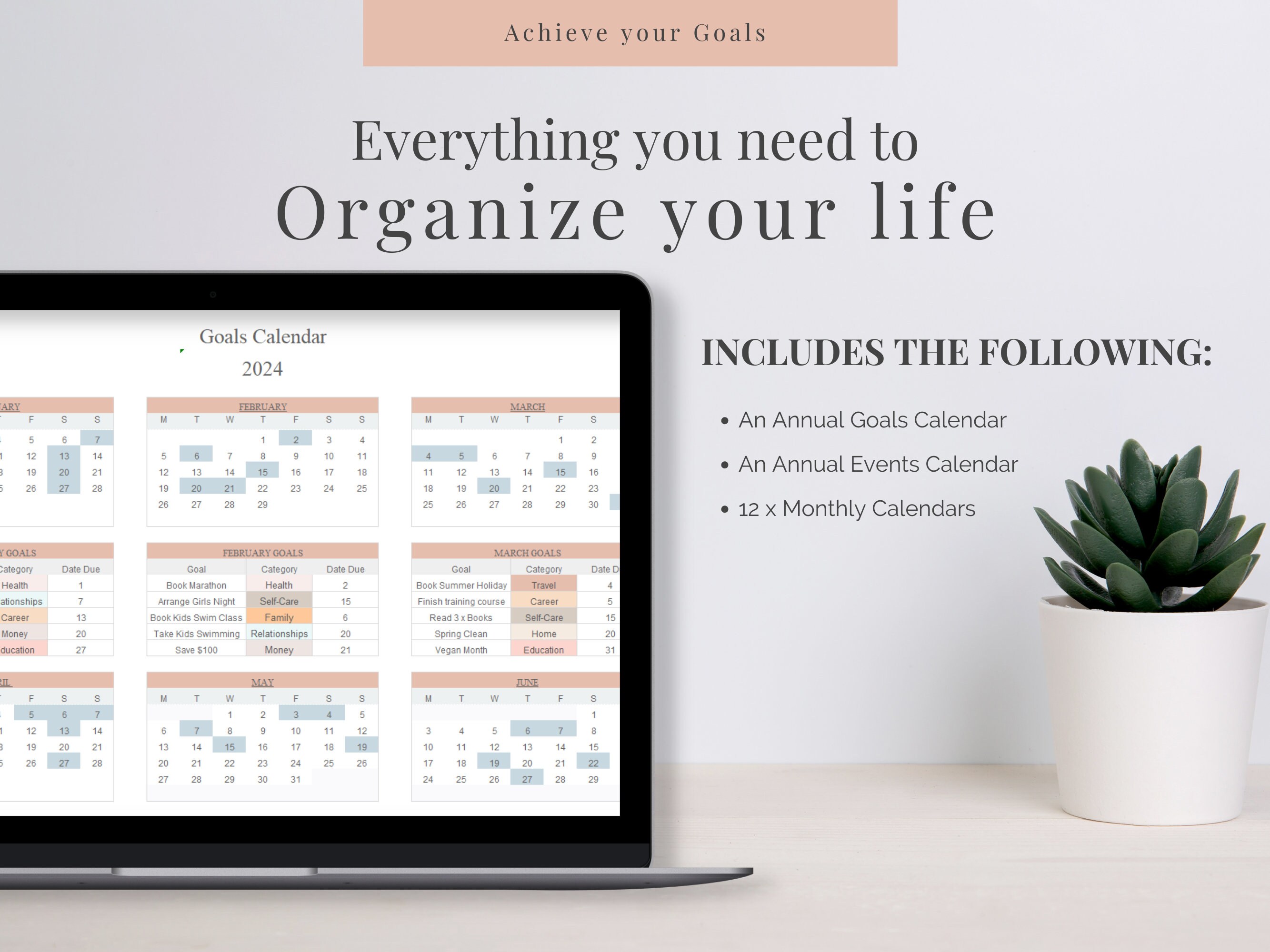 Editable Excel Calendar | Personalized Spreadsheet Template | Goal ...