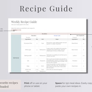 Easy Meal Prep Google Sheet | Recipe Organizer Spreadsheet | 28 Day ...