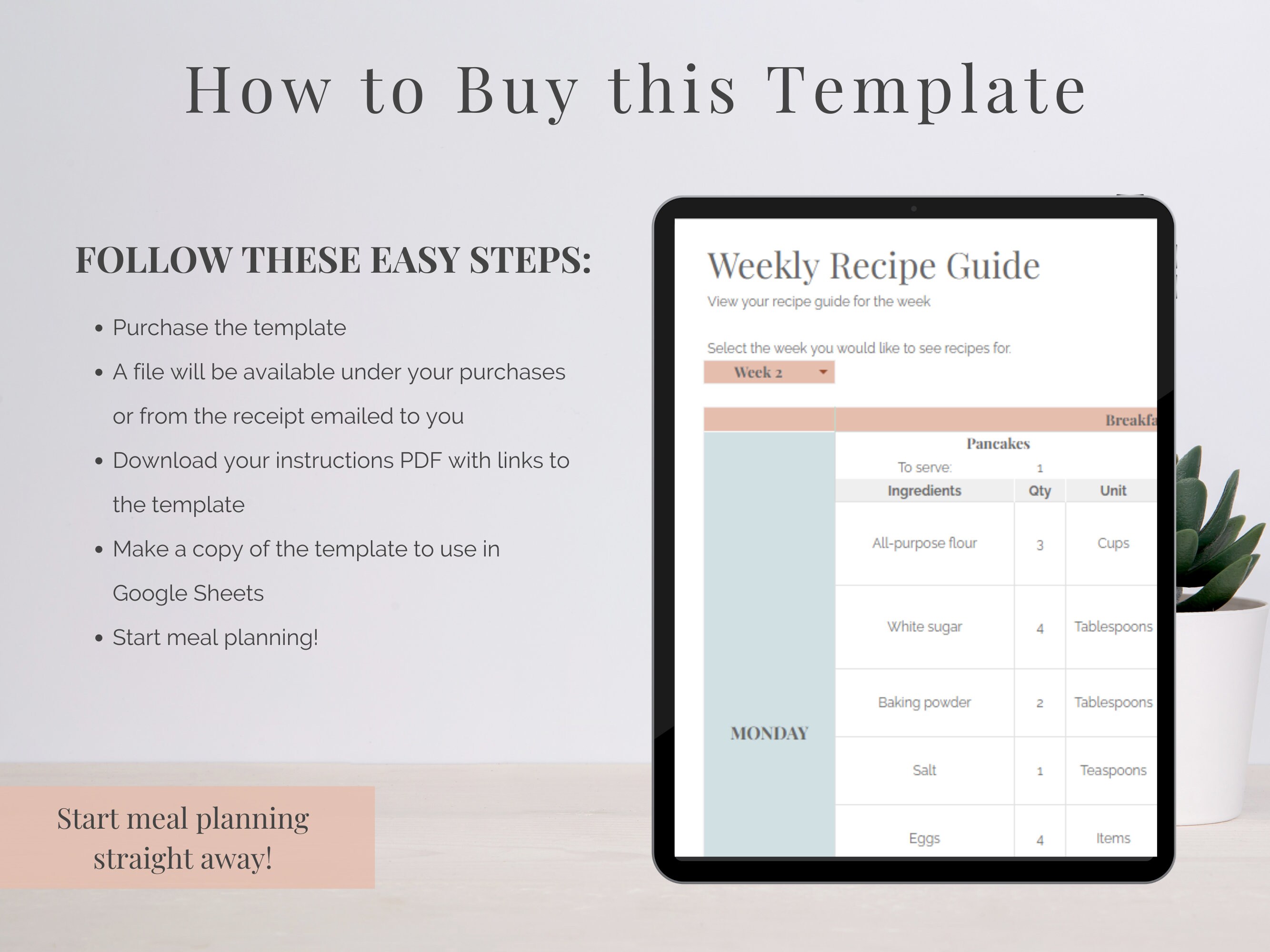 Meal Plan Google Sheets Meal Planner Automatic Grocery List Weekly Menu ...