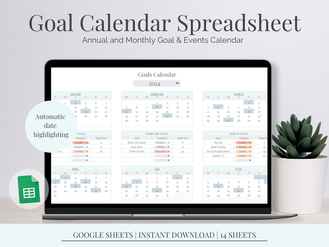 Goal Calendar Spreadsheet | Agenda Organizer | Schedule Maker | Digital ...