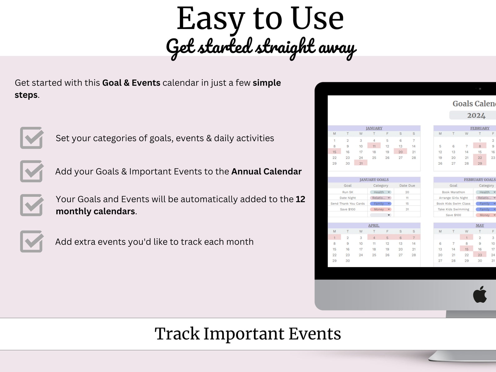 Goal and Event Calendar | Google Sheets Annual and Monthly Calendar ...