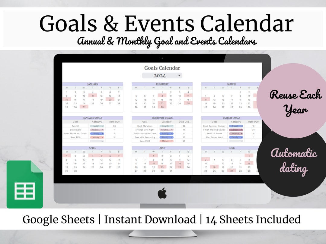 Goal and Event Calendar | Google Sheets Annual and Monthly Calendar ...