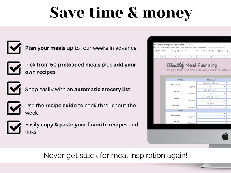 Weekly Meal Planner Grocery List Google Sheets Template - Etsy