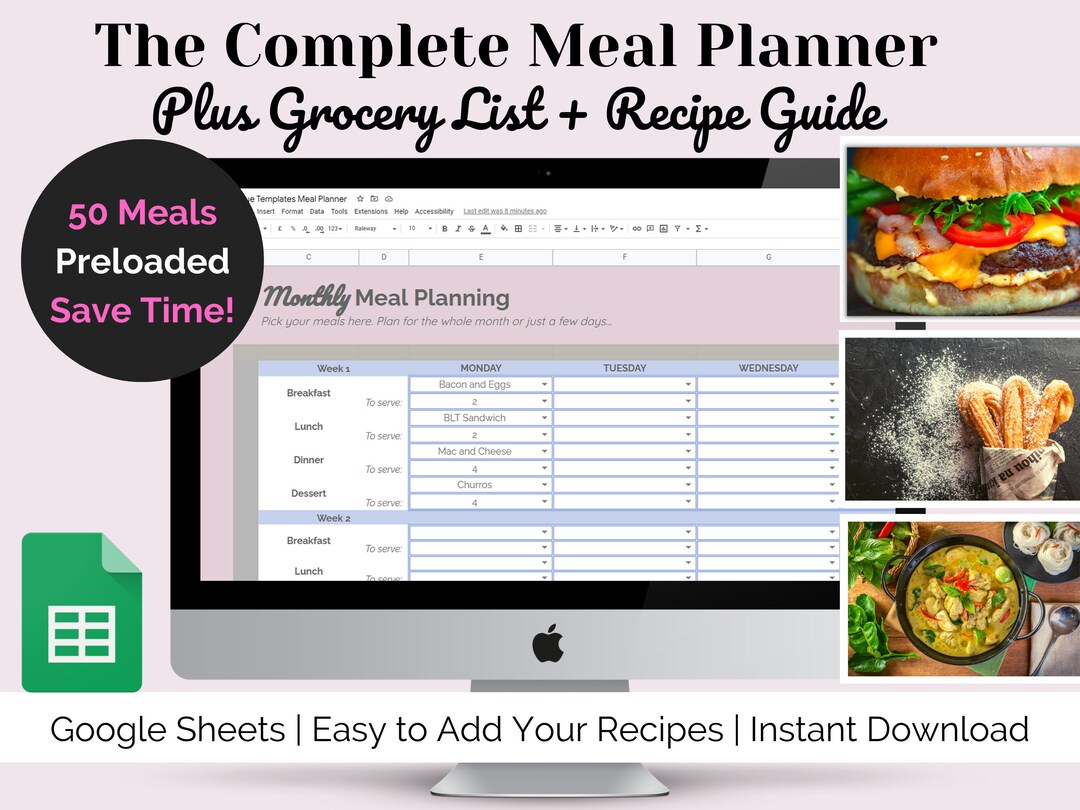 Weekly Meal Planner + Grocery List | Google Sheets Template | Menu ...