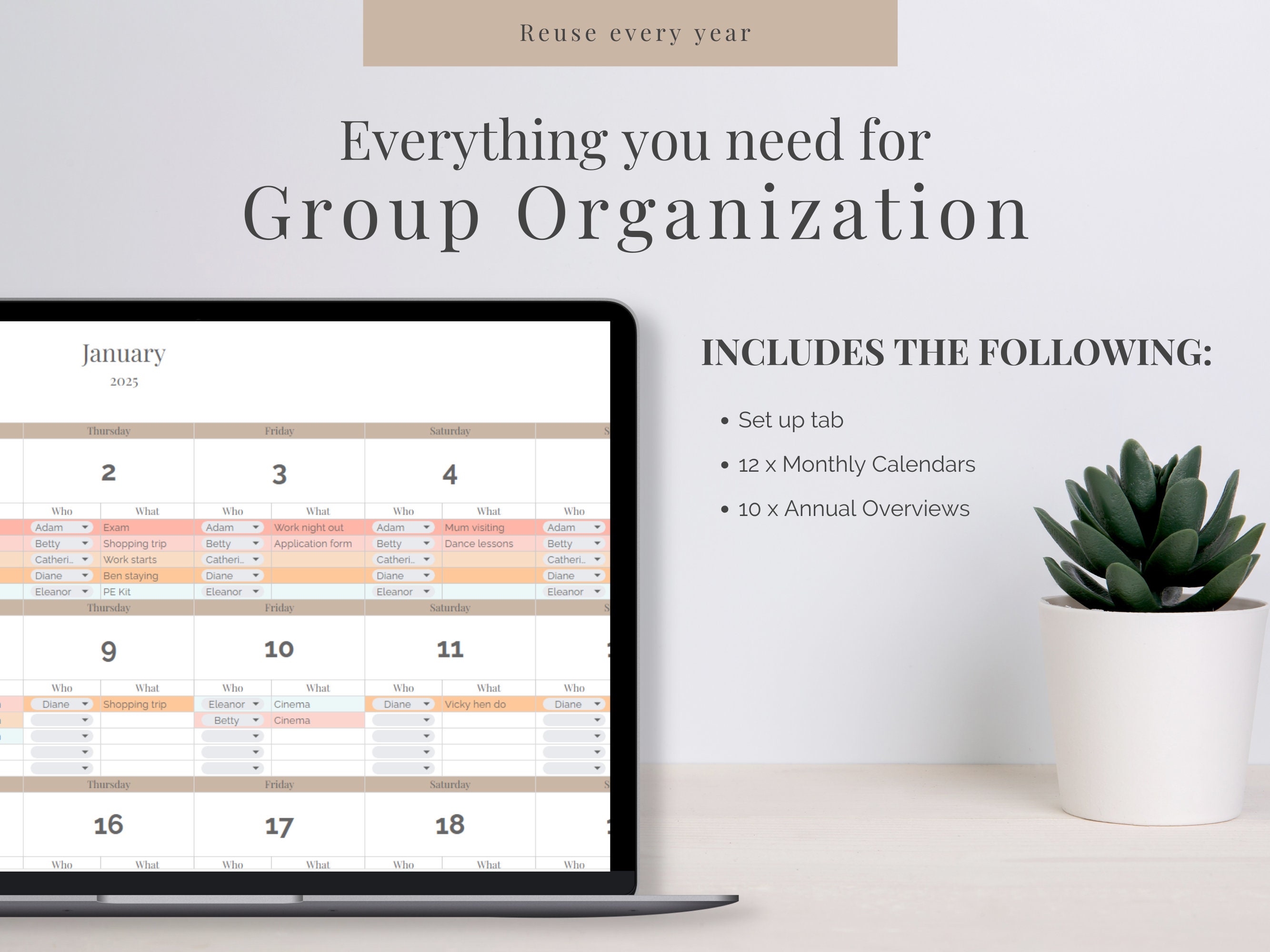 Flexible Group Monthly Scheduler | Weekly Google Sheet Calendar ...