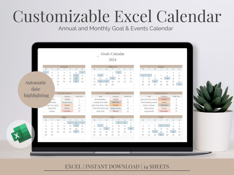 Customizable Excel Spreadsheet Template | Editable Excel Calendar ...