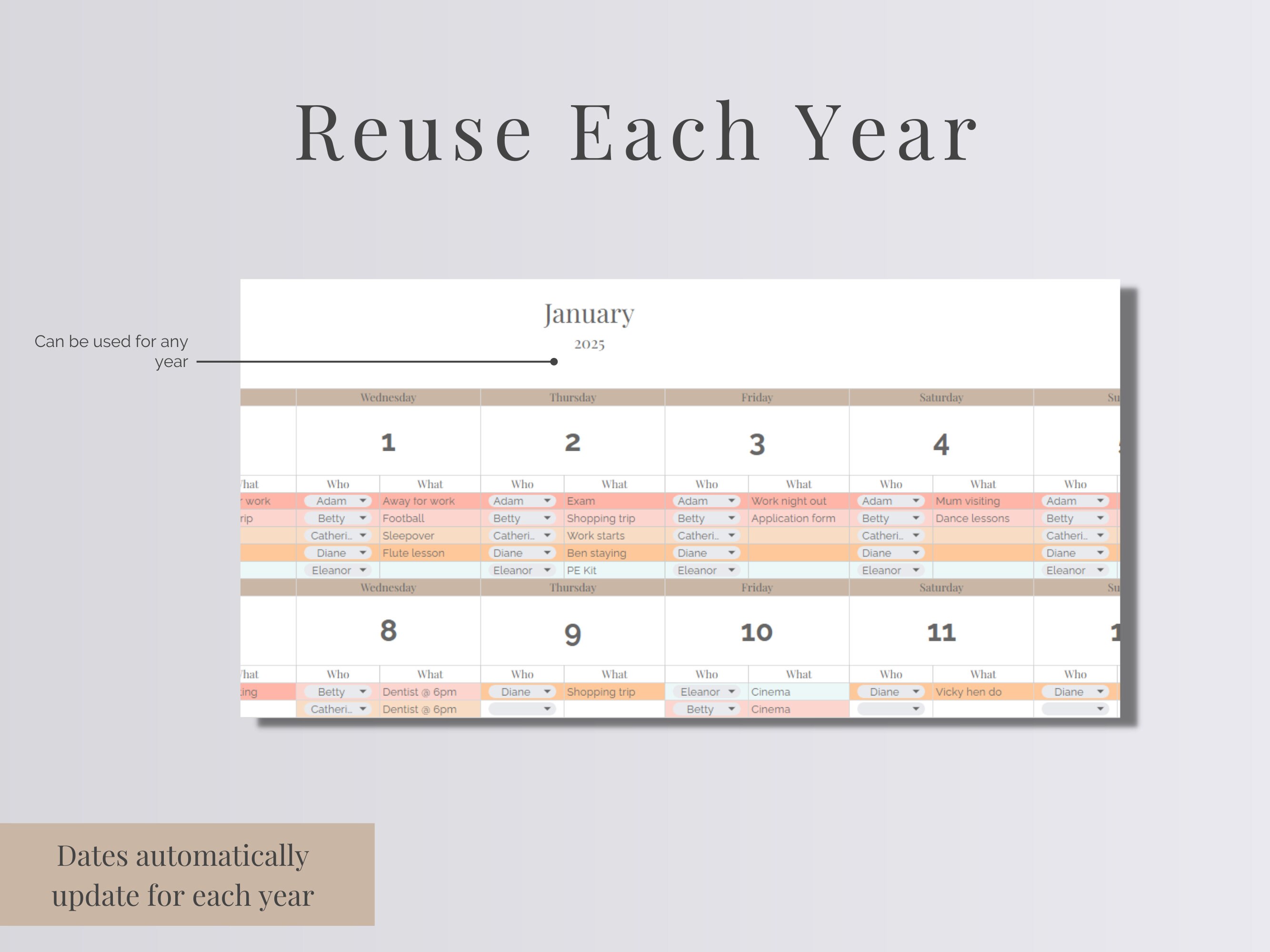 Flexible Group Monthly Scheduler | Weekly Google Sheet Calendar ...