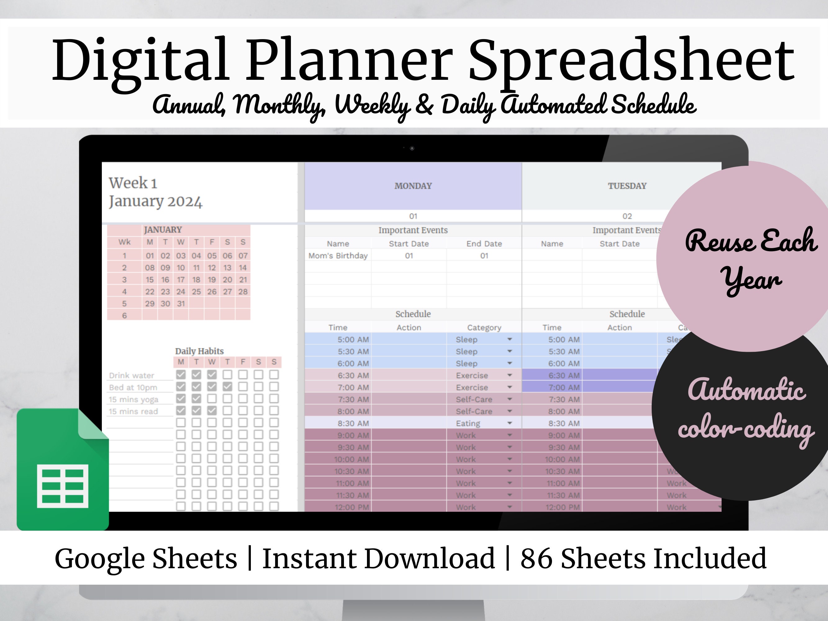 Digital Planner Spreadsheet Google Sheets Annual Monthly - Etsy