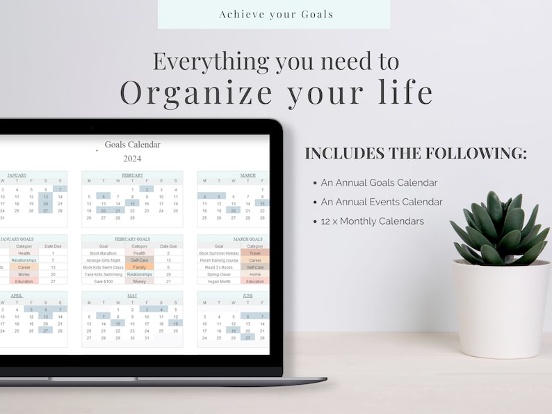 Editable 2024 Excel Calendar Reusable Spreadsheet Template Track Goals