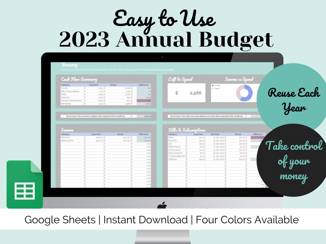 Yearly Budget Spreadsheet | Digital Budget Planner | Google Sheets ...
