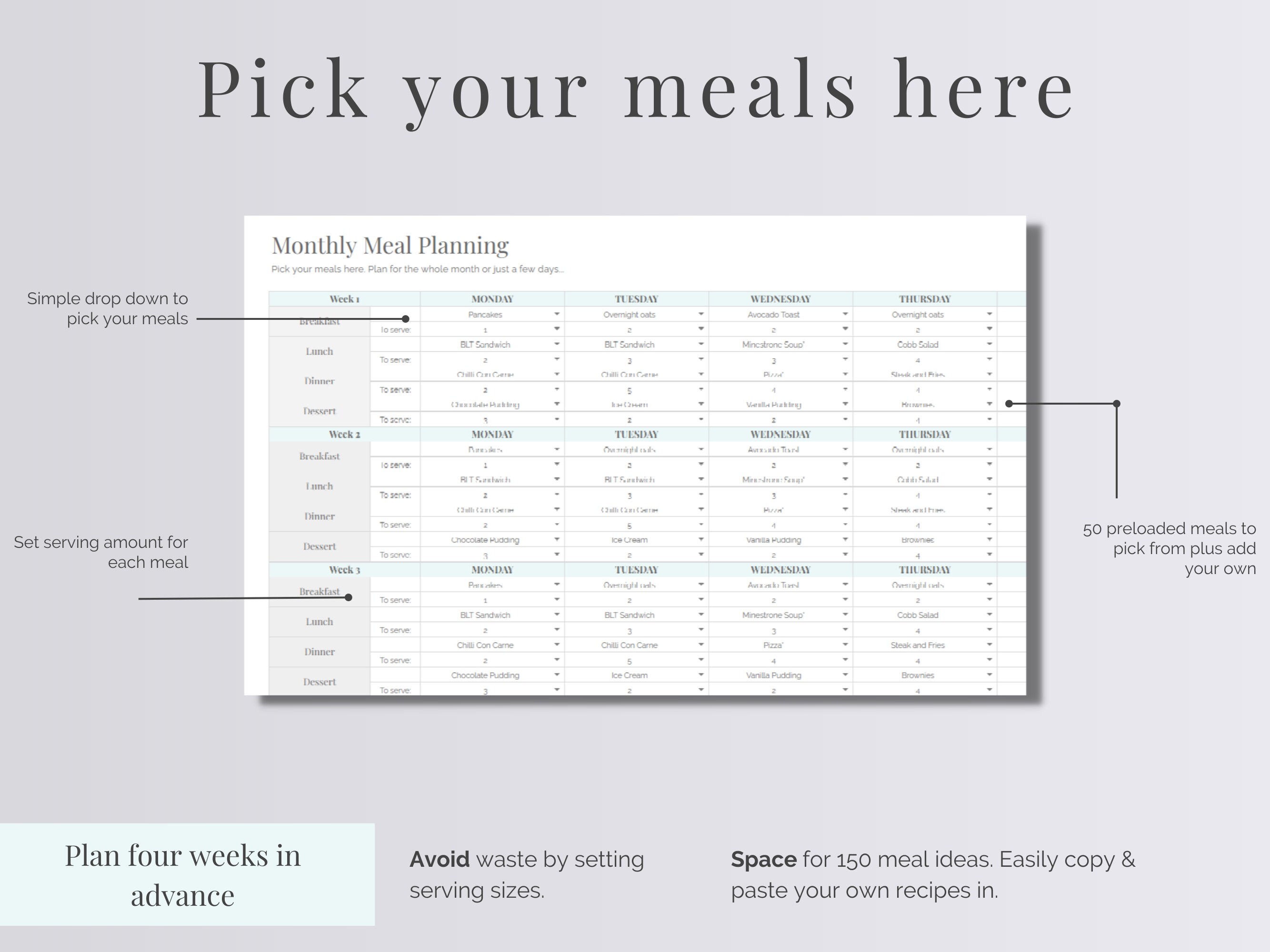 Meal and Recipe Planner | Customizable Google Sheet | Automatic Meal ...