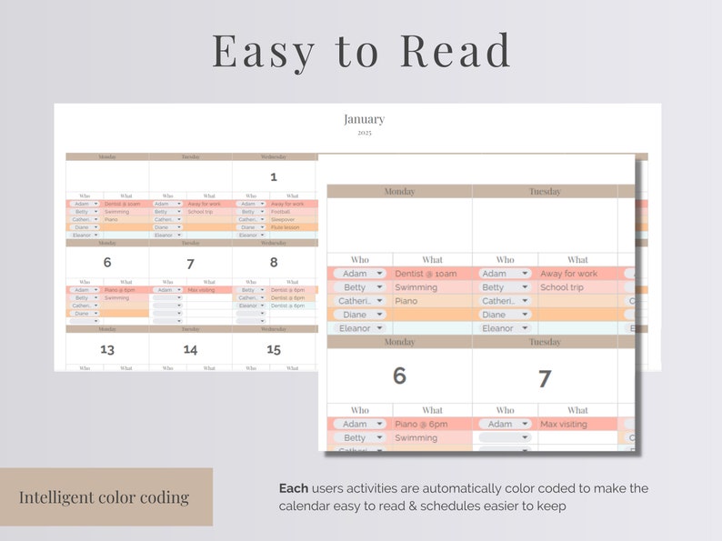 Flexible Group Monthly Scheduler | Weekly Google Sheet Calendar ...