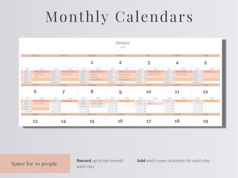 Reusable Multi-person Monthly Schedule | Weekly Calendar Google Sheet ...