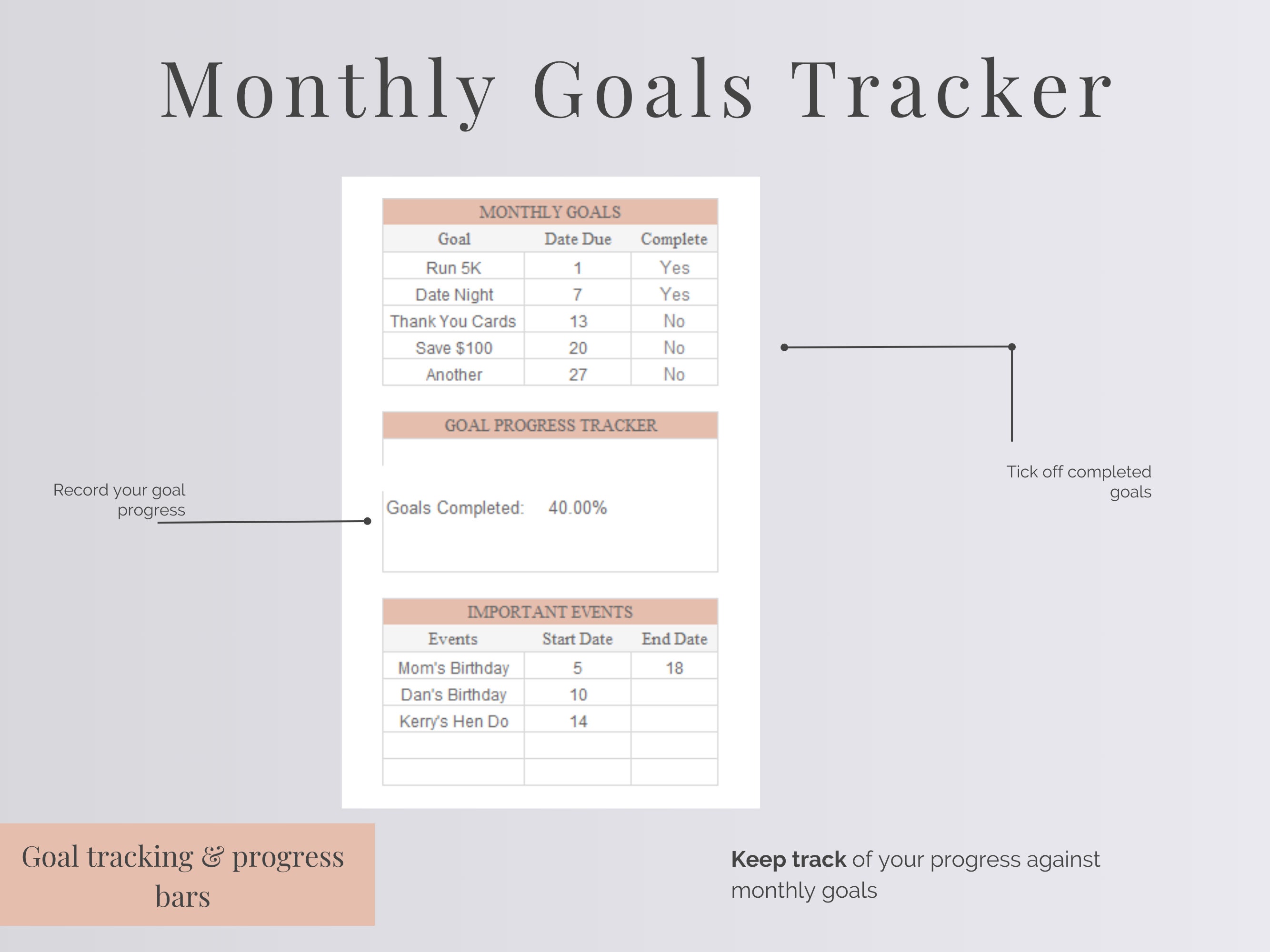 Editable Excel Calendar | Personalized Spreadsheet Template | Goal ...