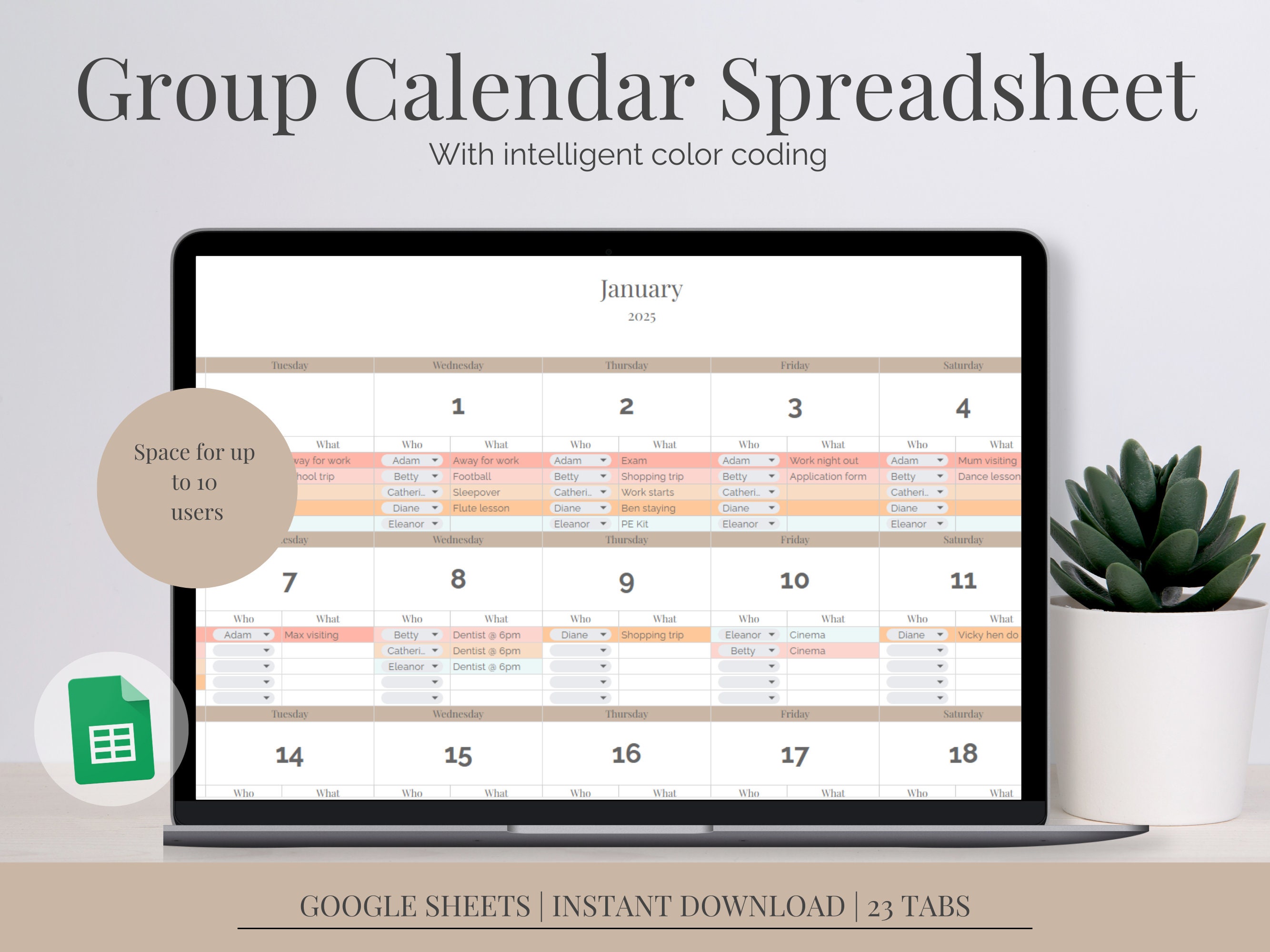 Flexible Group Monthly Scheduler | Weekly Google Sheet Calendar ...