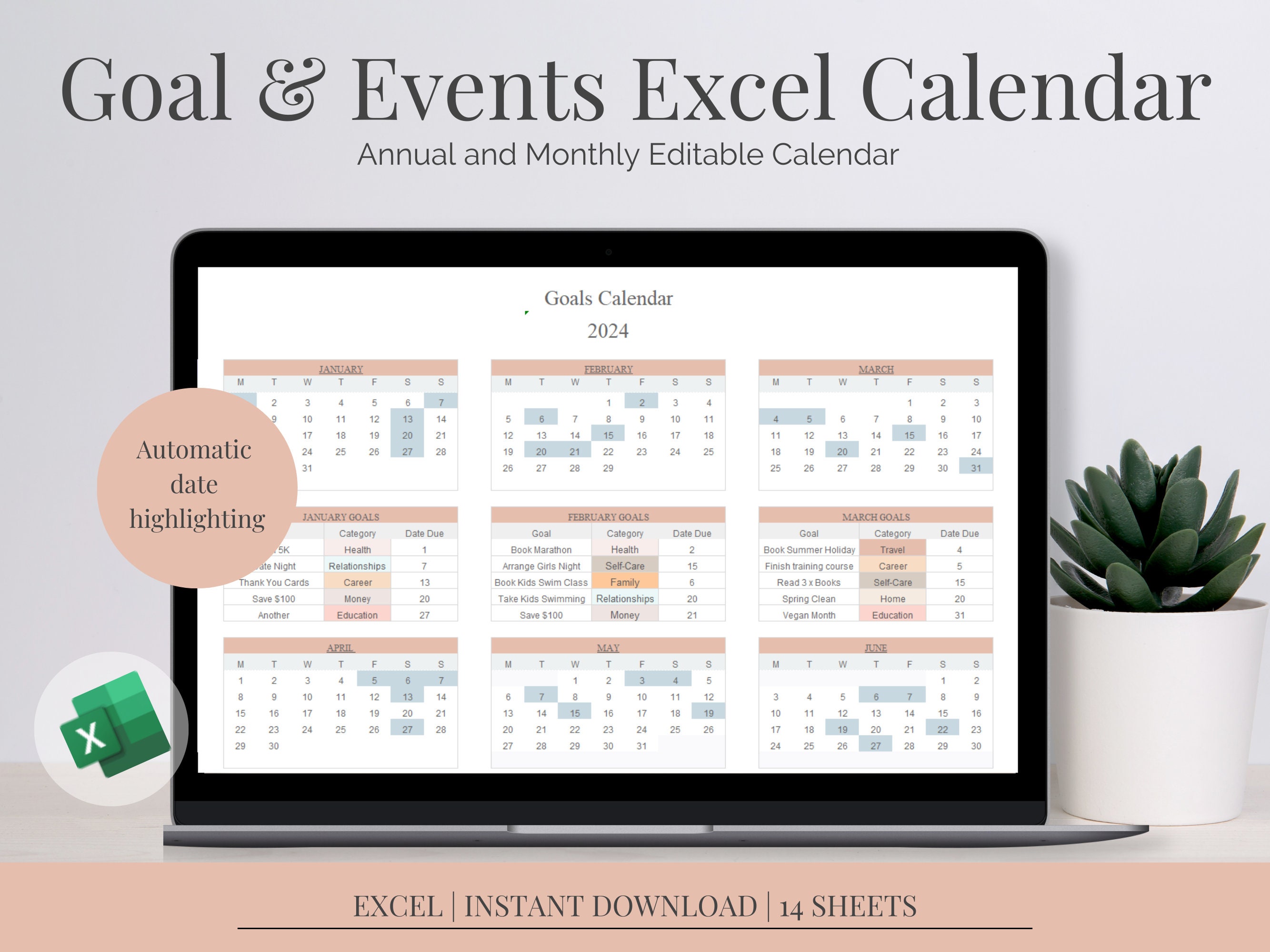 Editable Excel Calendar | Personalized Spreadsheet Template | Goal ...