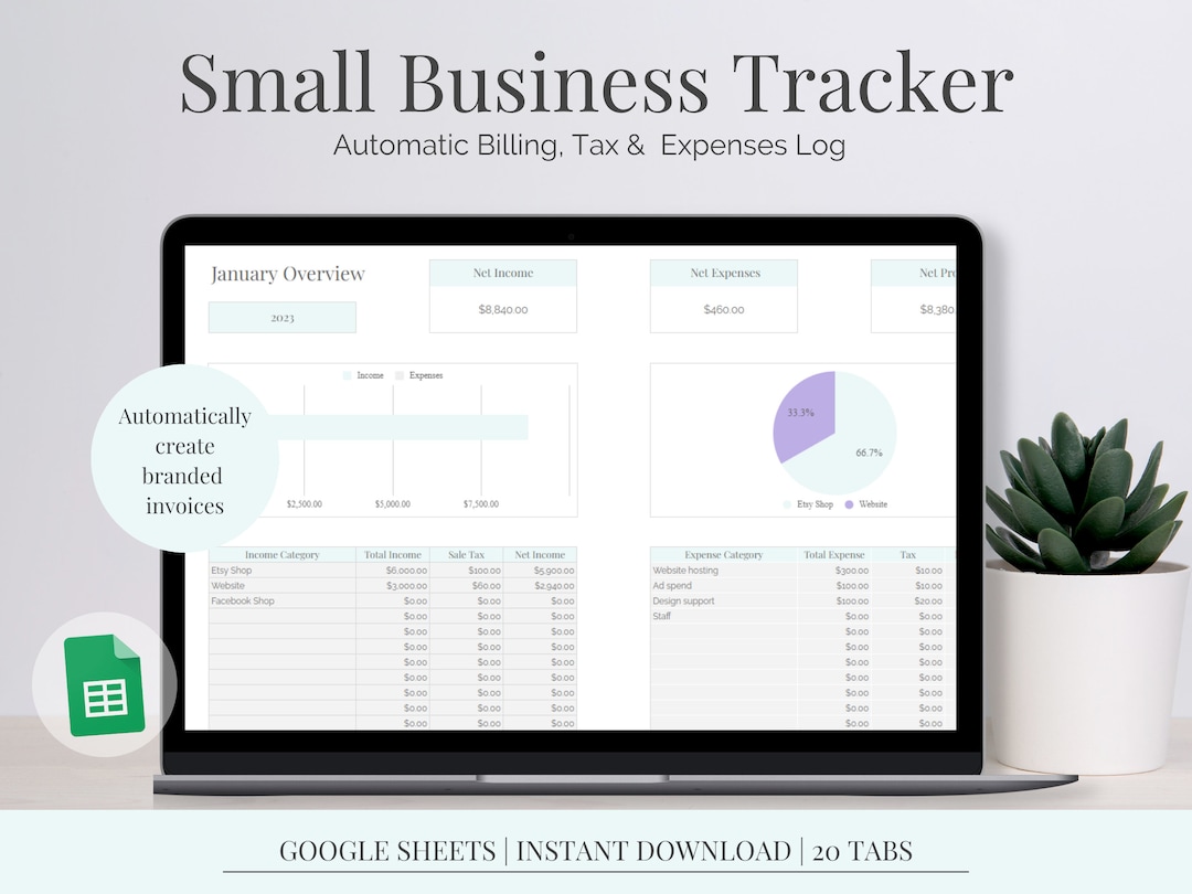 Small Business Tax Tracker and Billing Log | Cashbook | Cost Sheet ...