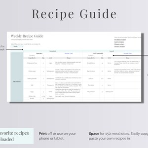 Meal and Recipe Planner | Customizable Google Sheet | Automatic Meal ...