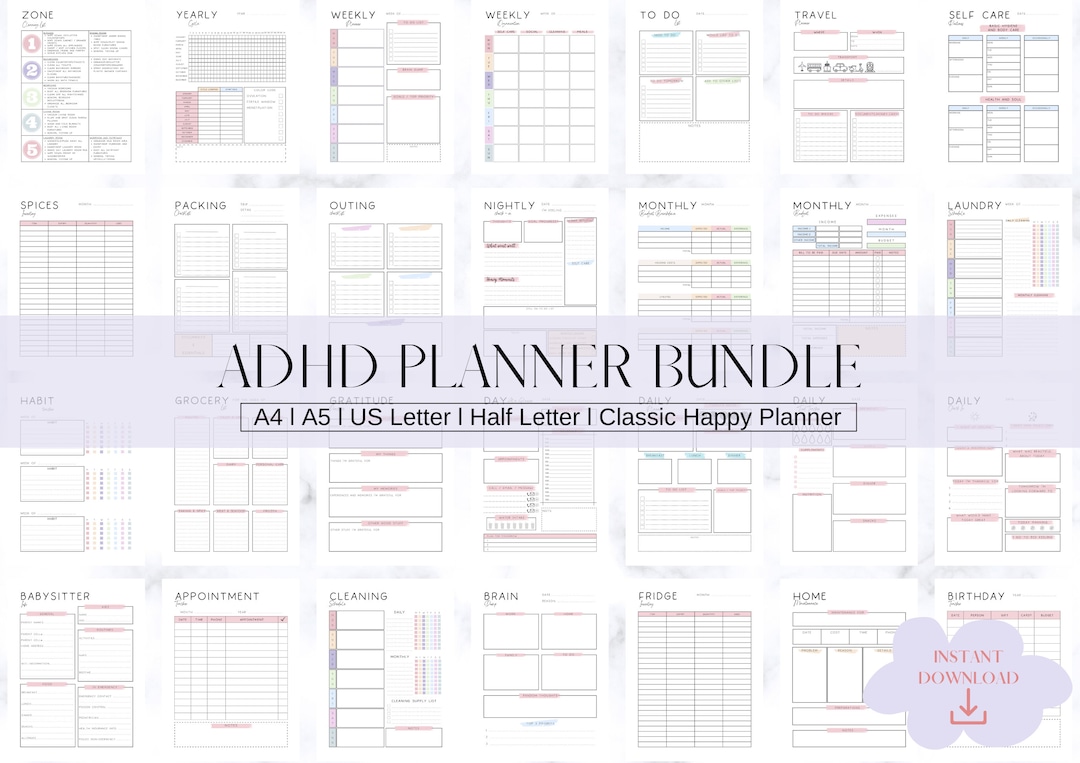 PRINTABLE ADHD PLANNER, Organisation Planner, Life Focus Journal, Self ...