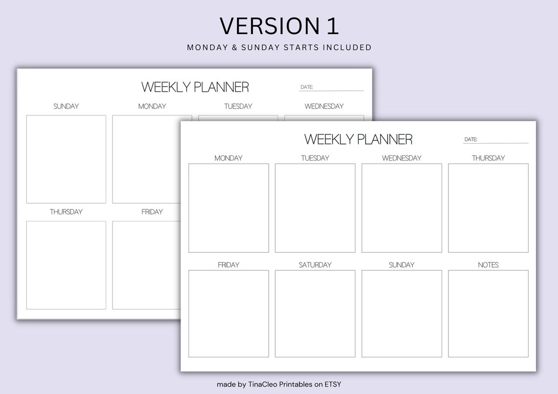 WEEKLY PLANNER PRINTABLE Landscape, Minimalist Weekly Schedule, Week at ...