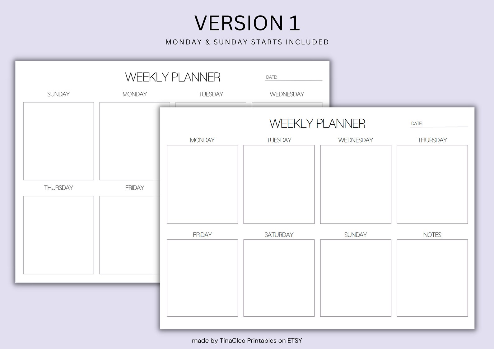 Minimalist Weekly Planner Printable, Landscape Layout (digital Download ...