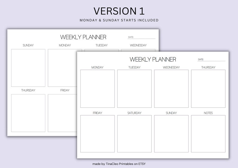 WEEKLY PLANNER PRINTABLE Landscape, Minimalist Weekly Schedule, Week at ...