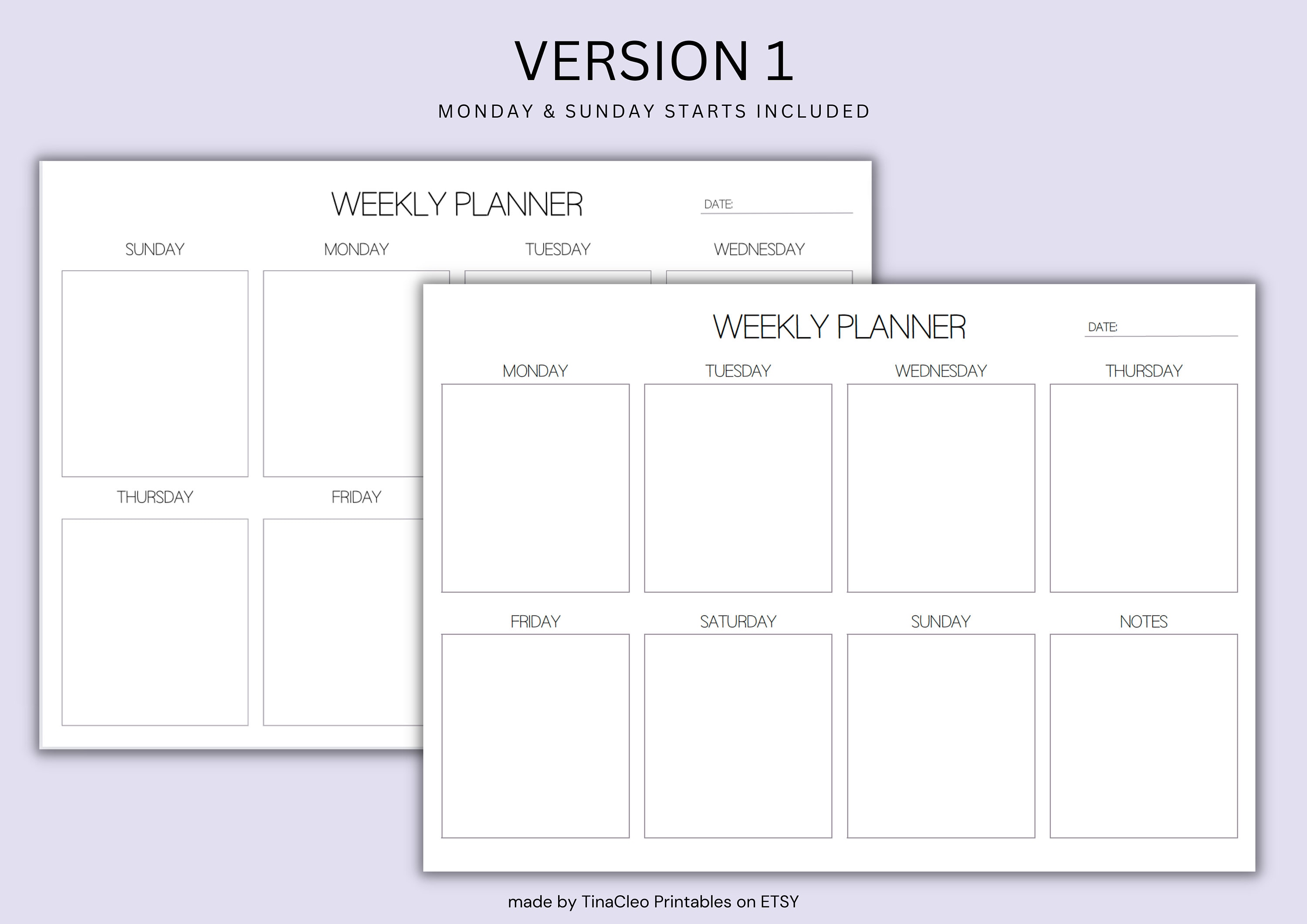 WEEKLY PLANNER PRINTABLE Landscape, Minimalist Weekly Schedule, Week at ...