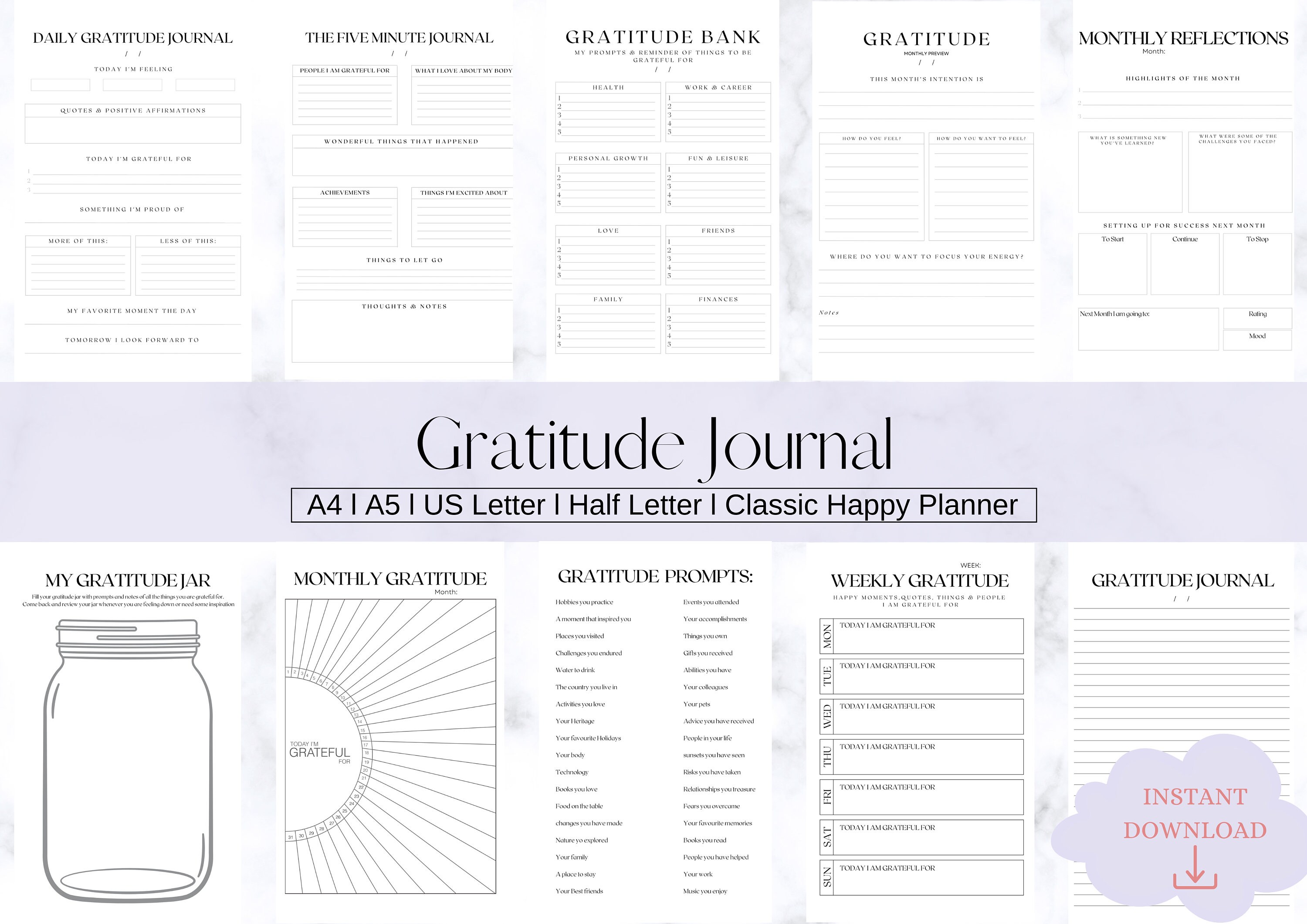 PRINTABLE GRATITUDE JOURNAL, Mental Health Bundle, Self Care Journal ...