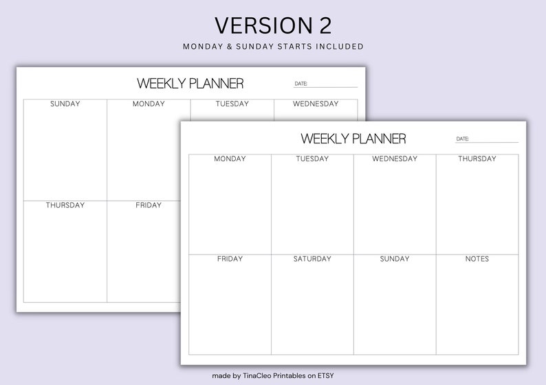 WEEKLY PLANNER PRINTABLE Landscape, Minimalist Weekly Schedule, Week at ...