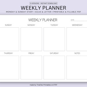 WEEKLY PLANNER PRINTABLE Landscape, Minimalist Weekly Schedule, Week at ...
