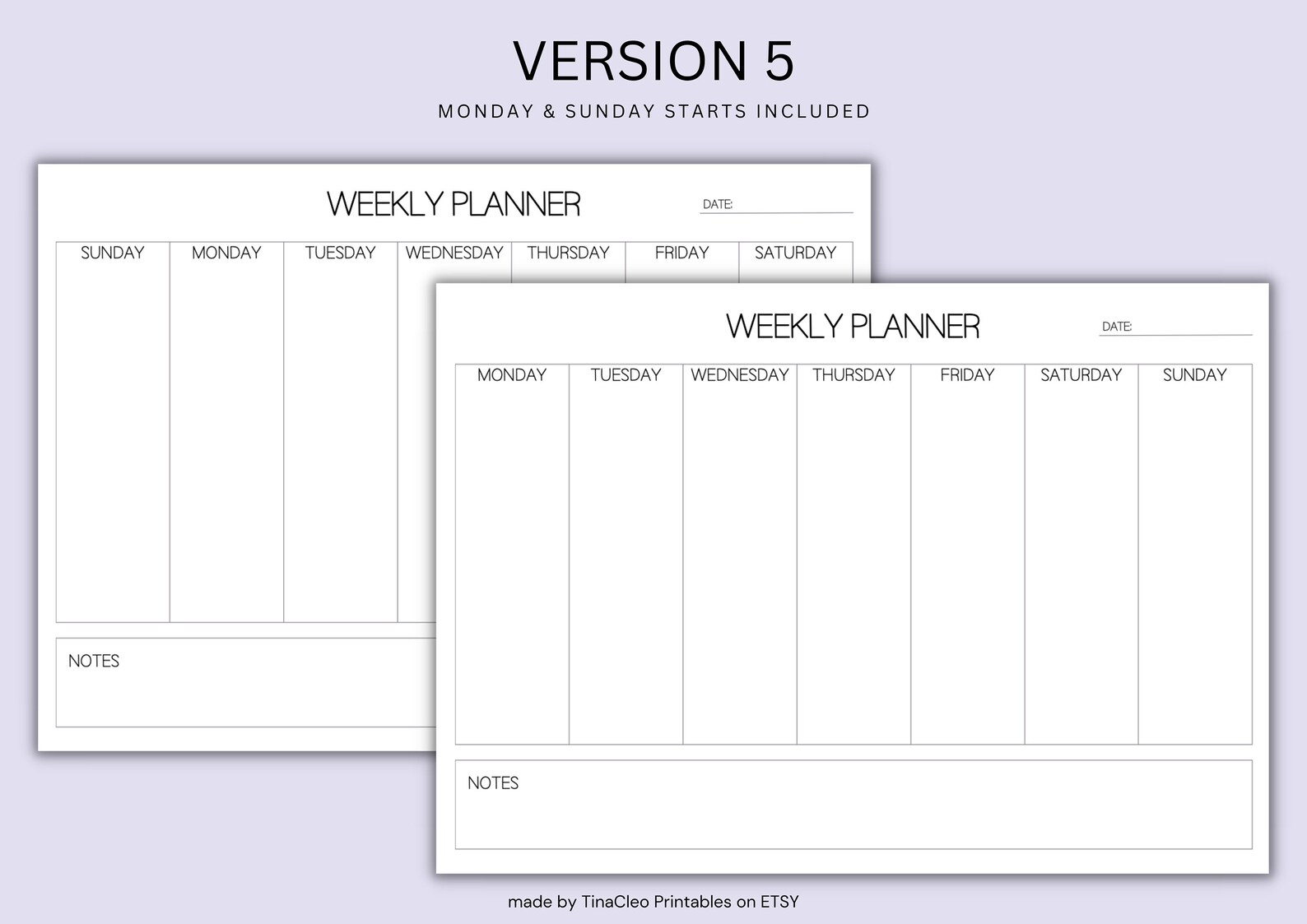 WEEKLY PLANNER PRINTABLE Landscape, Minimalist Weekly Schedule, Week at ...