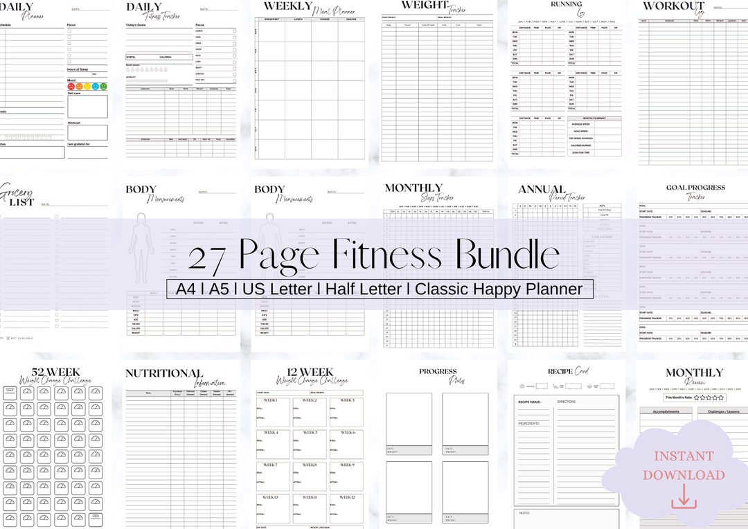 PRINTABLE FITNESS PLANNER, Health and Fitness Bundle, Fitness Journal ...