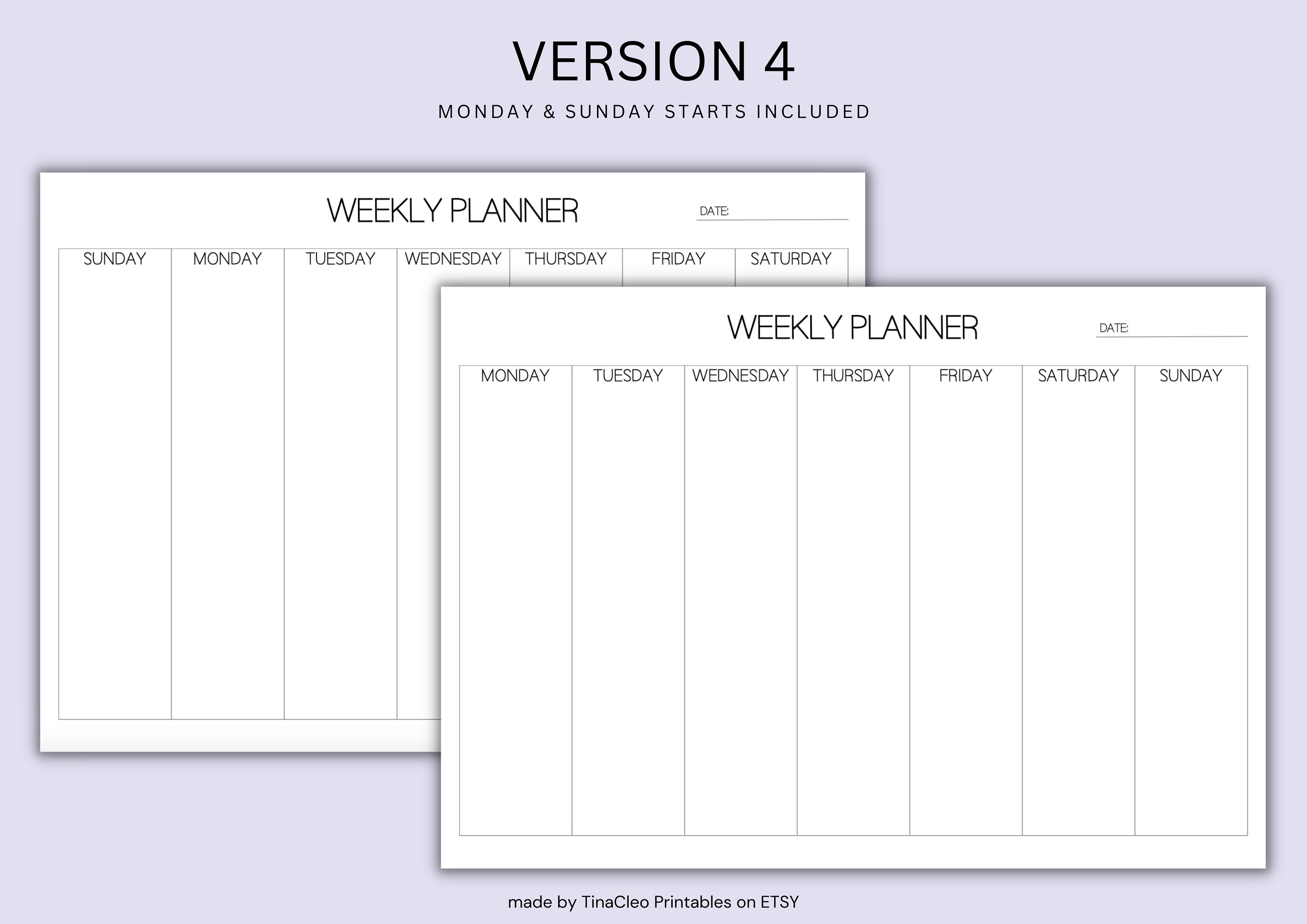 WEEKLY PLANNER PRINTABLE Landscape, Minimalist Weekly Schedule, Week at ...