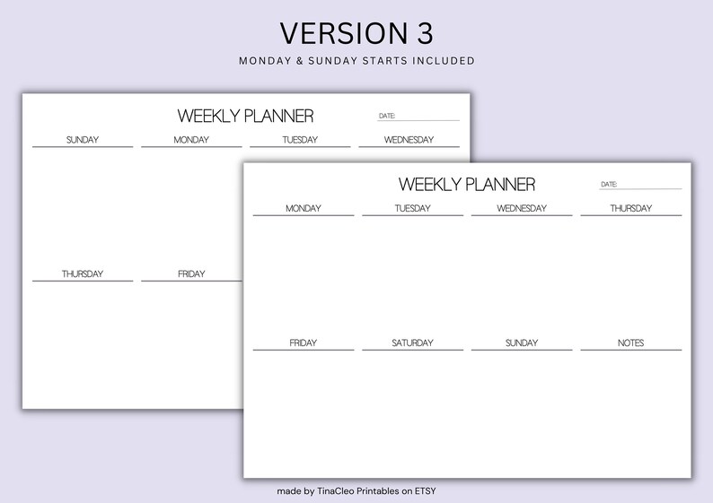 WEEKLY PLANNER PRINTABLE Landscape, Minimalist Weekly Schedule, Week at ...
